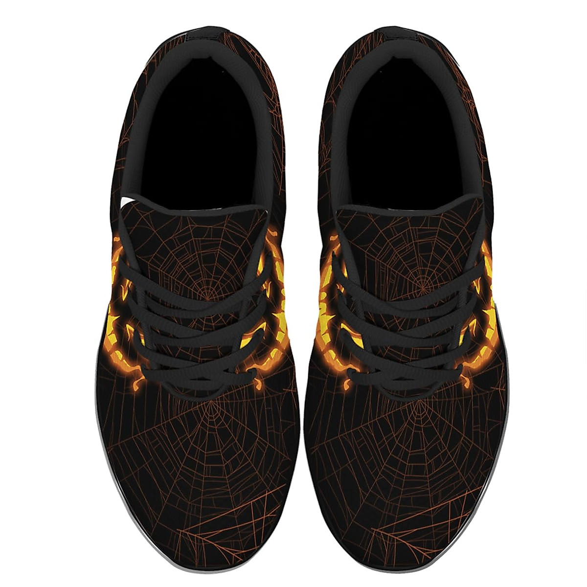 Halloween Spider Web Pumpkin Face Print Shoes for Men Women Running Sneakers Breathable Casual Sport Tennis Shoes Gift for Him Her Black Size 9.5