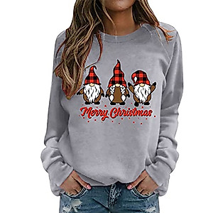 bargains Christmas T Shirts for Women Long Sleeve Cute Print Graphic Xmas Sweatshirts Crewneck Pullover Tops Ugly Sweater T Shirt Grey