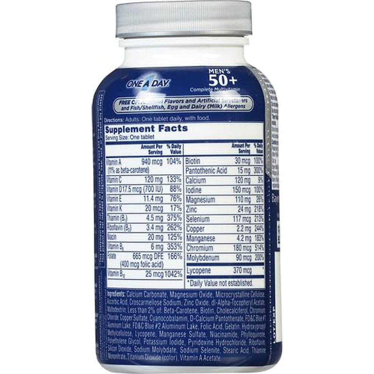 One A Day Men’s 50+ Multivitamins, Supplement with A, C, D, E and Zinc for Immune Health*, Calcium & More, 100 Tablets