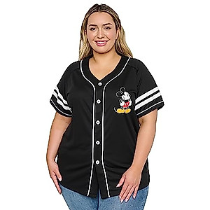 Disney Mickey Mouse 28 Womans Jersey Shirt Button (Black, XX-Large)