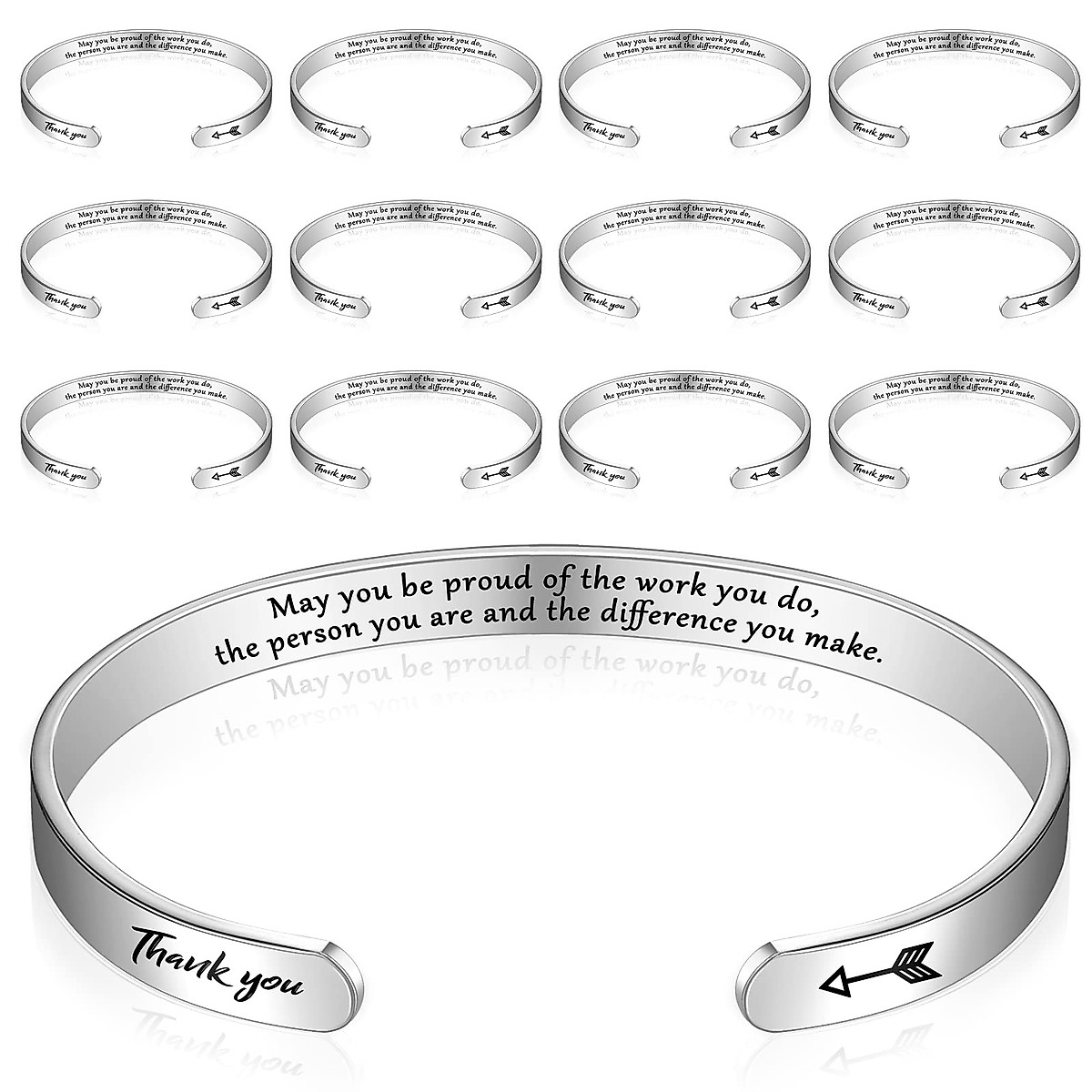 Fumete 12 Pcs Inspirational Cuff Bracelets Bulk for Women Motivational Personalized Engraved Jewelry for Coworkers Gifts(May You Be Proud)