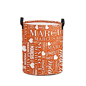 Personalized Storage Basket Custom Laundry Hamper Dirty Clothes Basket Collapsible Laundry Basket with Handle for Bathroom Living Room Bedroom (Dark Orange)