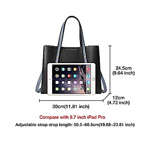 Women's Carryall Shoulder Bag Lady Leather Handbags Crossbody Purse Top-handle Bag (Black)