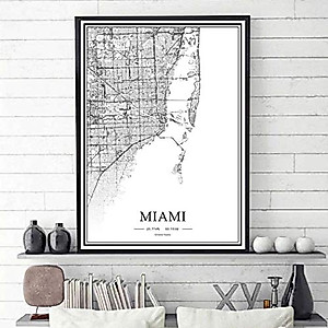 USA FL Miami Black＆White Minimalist Art 20×28 City Map Painting Poster Home Decor Gift