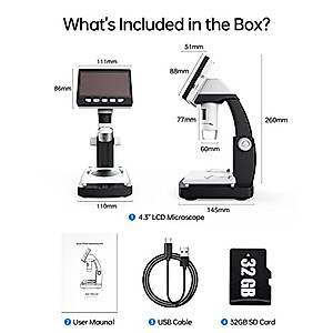 LCD Dgital Microscope, Ankylin 4.3" Coin Microscope 50X-1000X, USB Digital Microscope with 8 LED Fill Lights, 32G SD Card, Electronic Microscope Compatible with Mac/Windows
