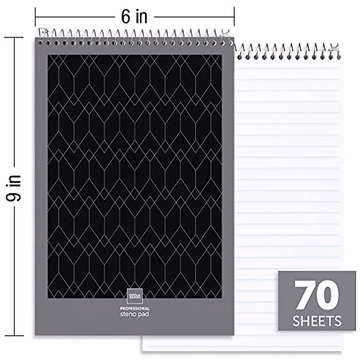 Office Depot Professional Steno Book, 6in. x 9in., Gregg Ruled, 140 Pages (70 Sheets), Black/Gray, Pack Of 4, 99523