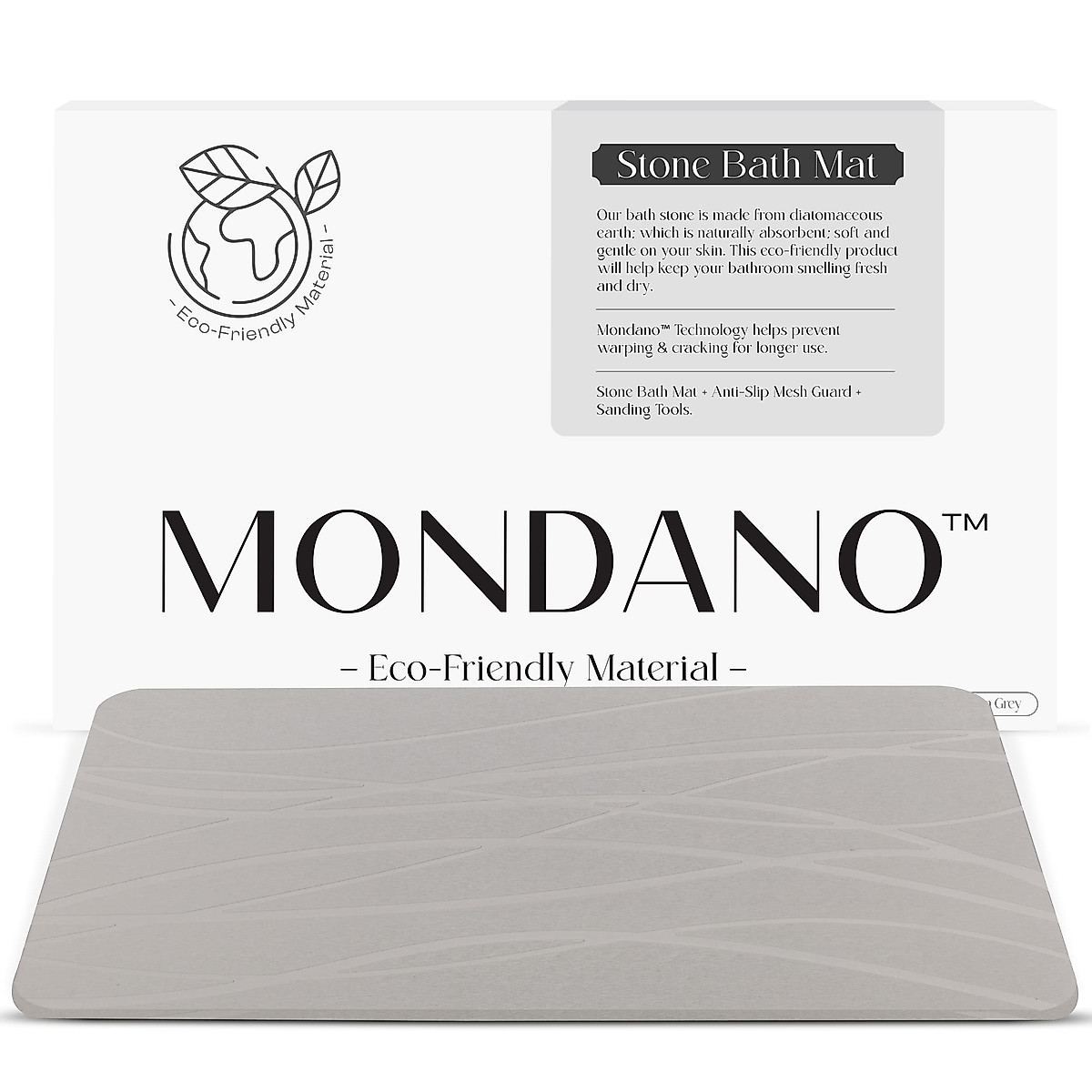 Mondano Stone Bath Mat, Diatomaceous Earth Shower Mat Non Slip Bathroom Mat Quick Dry Stone Mat, Stone Dish Drying Mat, Stone Bath Mats for Bathroom, Diatomaceous Earth Bath Mat (Carbon Grey)