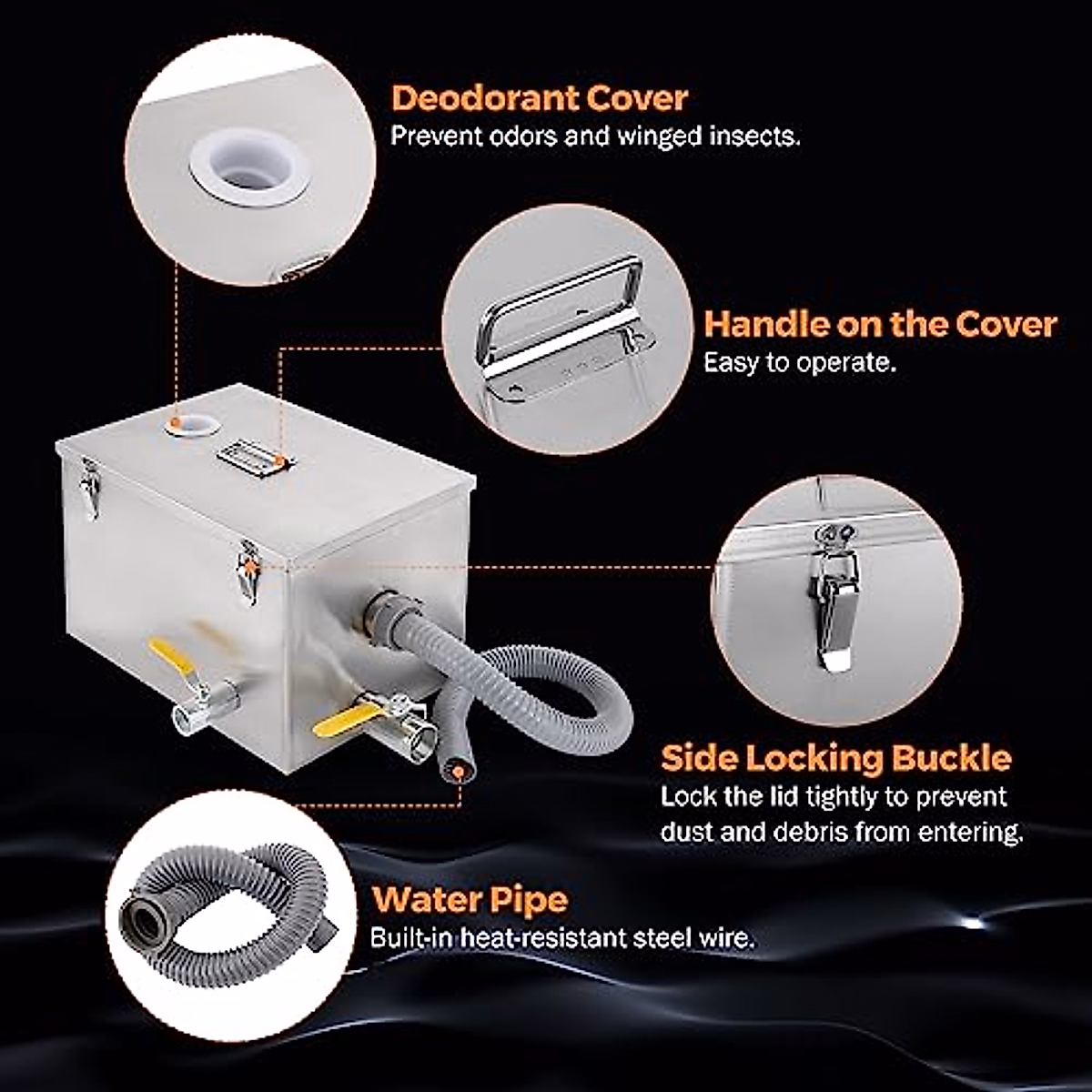 BEAMNOVA Commercial Grease Trap 8lbs Stainless Steel Interceptor Top Inlet for Restaurant Home Kitchen Tools, 13.98" x 10" x 9.25"(L*W*H)