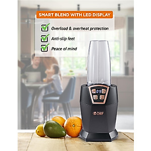 COMMERCIAL CHEF Personal Blender with 3 Modes, Blender for Smoothies, Shakes & More with 6 Stainless Steel Blades, 1000W Small Blender with LED Display