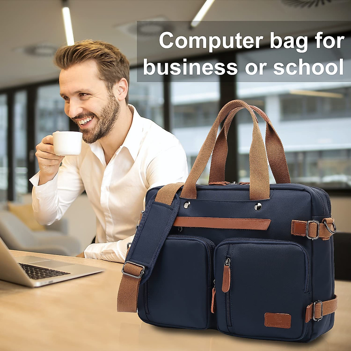 PETITE SIMONE 3 in 1 Laptop Bag 17.3 Inch Men's Work Bag Business Handbags Briefcase Backpack,Computer Bag,Messenger Bag For Men Women, Navy Blue