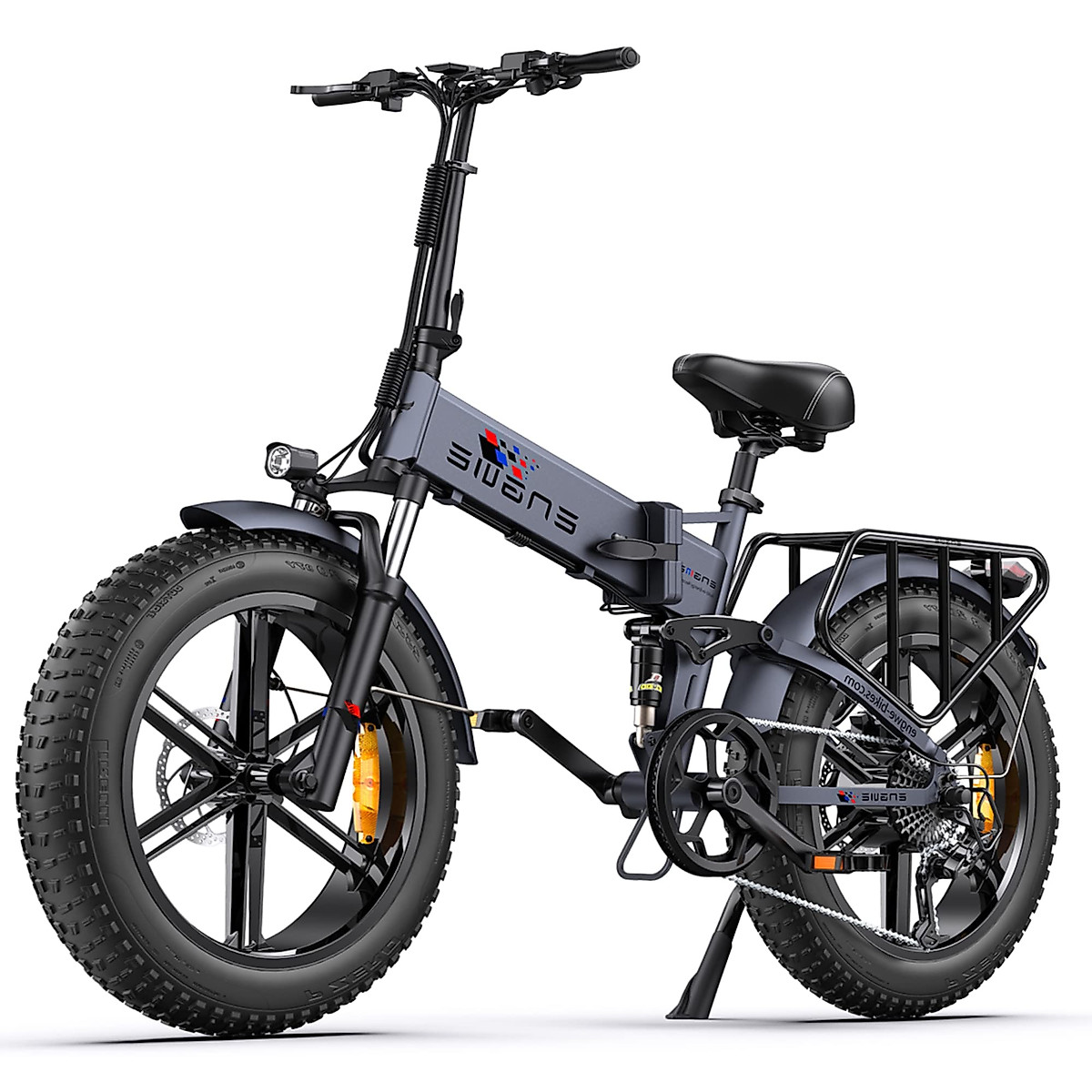 GOLMEZIL ENGWE Engine Pro Folding-Electric-Bike for Adults - Peak 1000W-48V-16AH Electric Bicyles with 24''x4.0 Fat Tire, Up to 28MPH 68Mile Range,Full Suspension Ebikes (Grey)