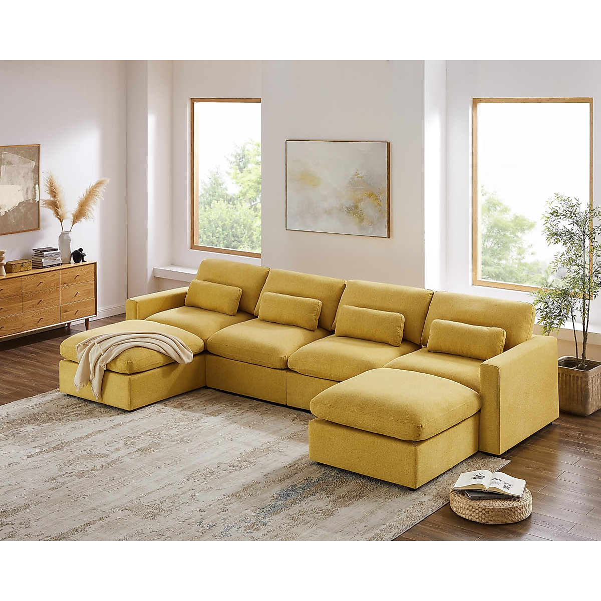 VANOMi 149" Oversized Modular Sectional Sofa, Extra Large U Shaped Couch with Reversible Chaise, 6 Seater Living Room Sofa Couch, Warm Yellow