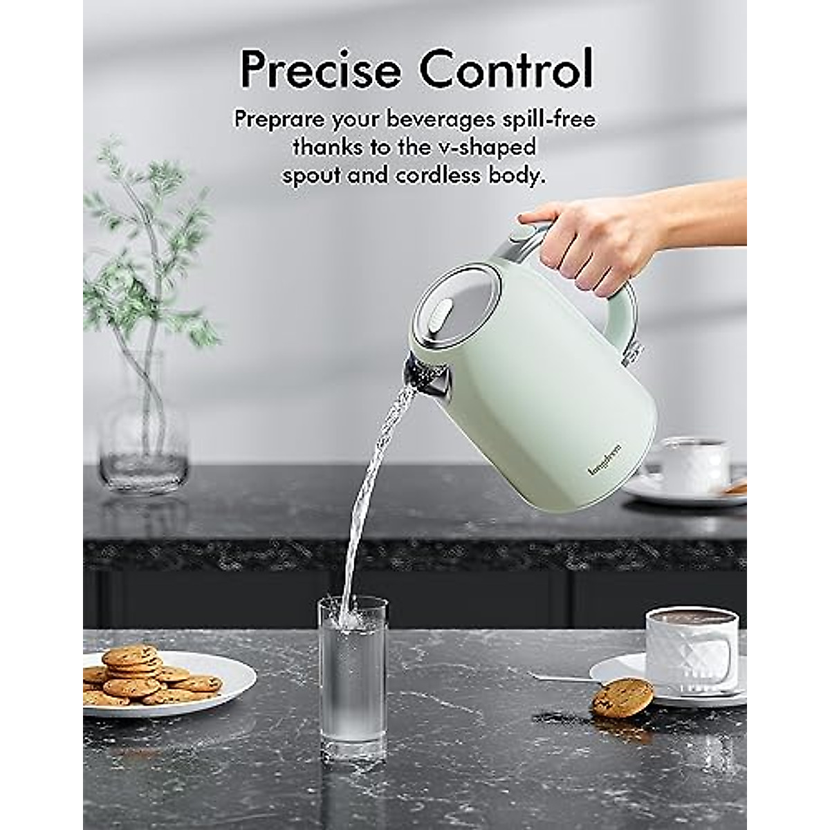 Electric Tea Kettle, Longdeem 1.7L Stainless Steel Water Boiler & Heater, 1500 Watts for Fast Boiling, Auto-Shutoff and Boil-Dry Protection, Cordless Serving with LED Light, Pastel Green