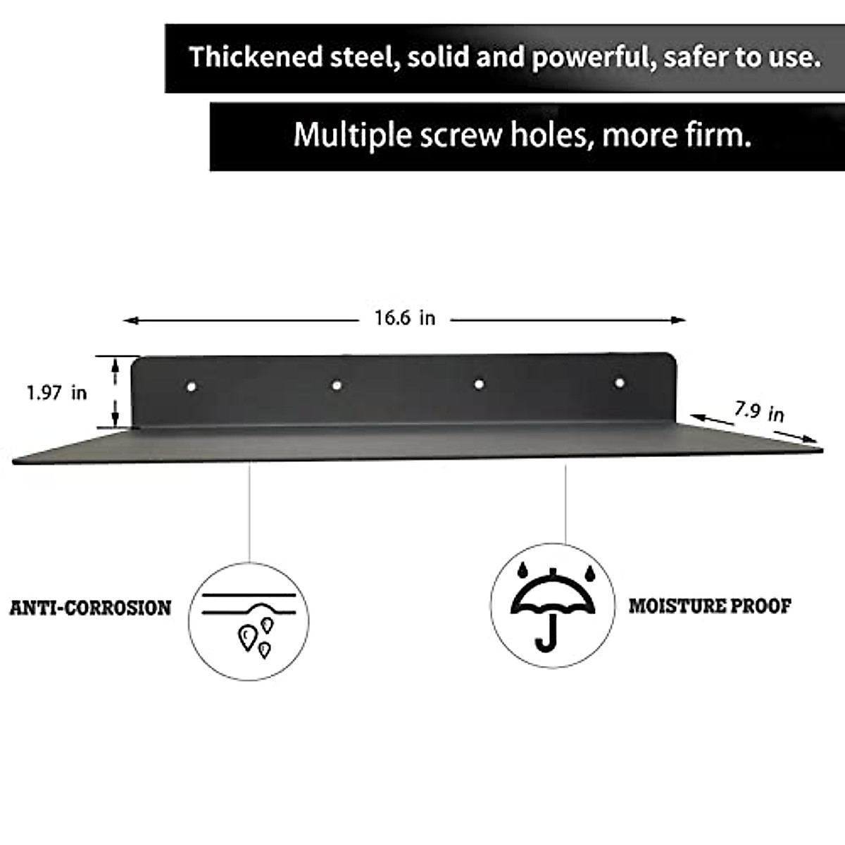 VOHYOV Linear Floating Shelf Wall Mounted Metal Shelves Heavy Duty Industrial Modern Steel Black Linear Metal Wall Shelf Modern Farmhouse Living Room Metal Wall Decor