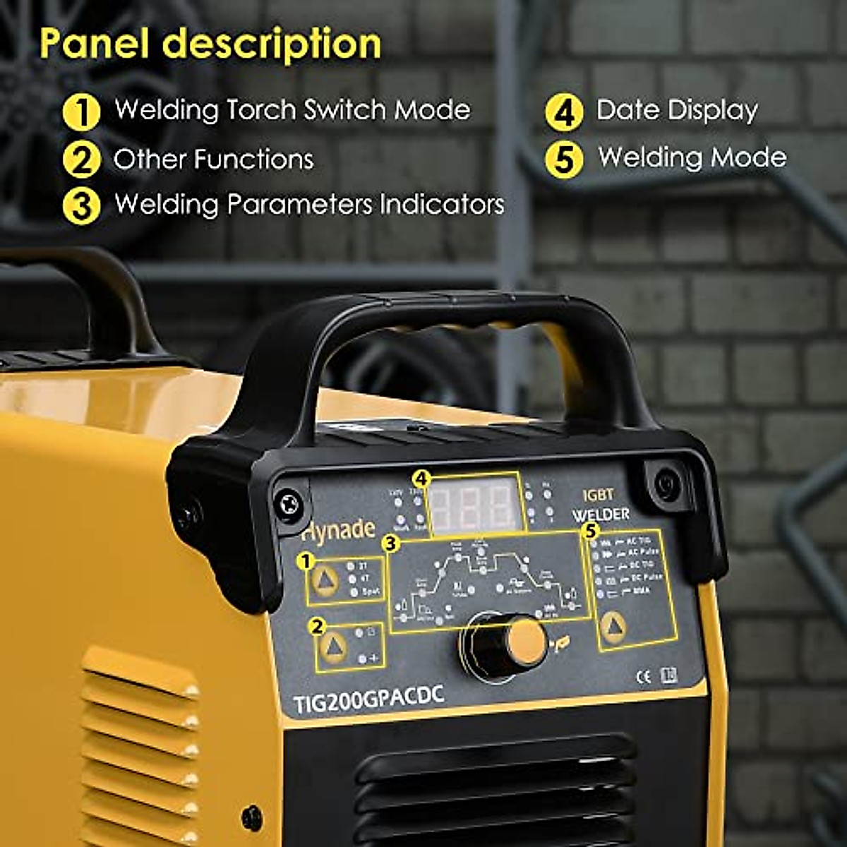 hynade Tig welder TIG200GPACDC 200 Amp AC/DC Tig Welder/Arc/Spot Welder with Pulse AC/DC, Digital Inverter Dual Voltage 110/220V Aluminum Tig Welding Machine