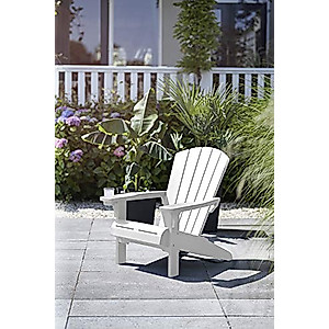 Keter Alpine Adirondack Resin Outdoor Furniture Patio Chairs with Cup Holder-Perfect for Beach, Pool, and Fire Pit Seating, White