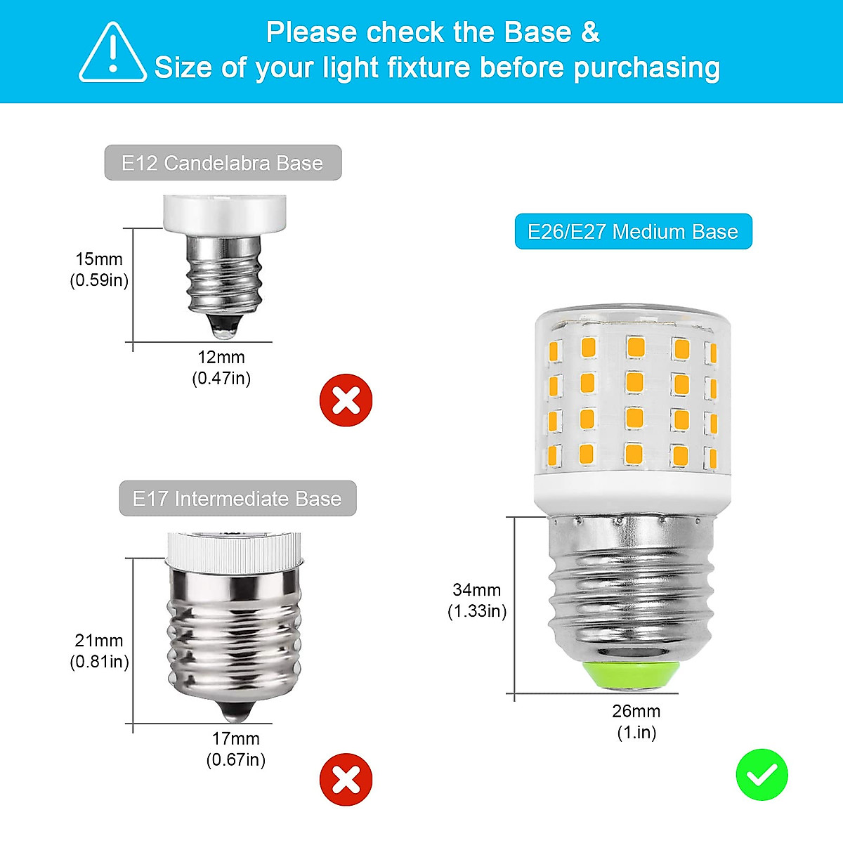 Refrigerator Light Bulb Replacement AC100-265V 3.5W Refrigerator Bulbs,Tiny LED Fridge Light Bulb, 4W Equivalent 40W-60Watt Appliance Light, E26 Medium Screw Base, Warm White 3000K 600LM, 1-Pack