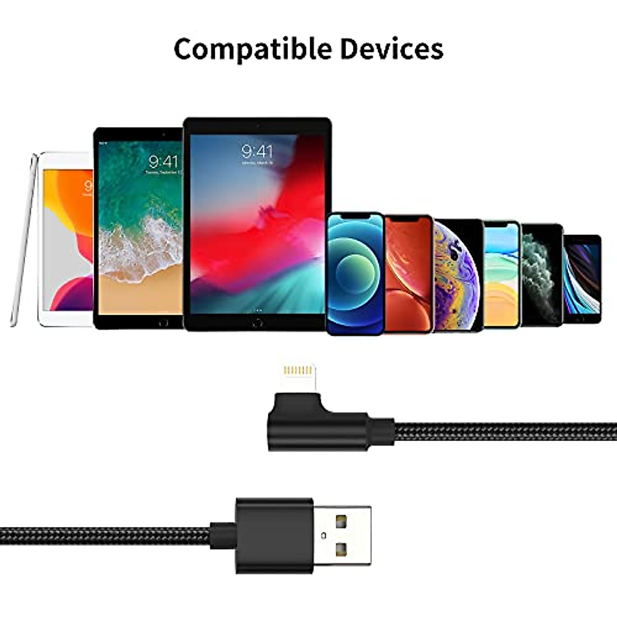 1ft Right Angle Lightning Cable Short, 3 Pack Braided Fast Charging USB to iPhone Charger Cord 90 Degree Compatible with Apple iPhone 13 12 11 Pro Max Xs Xr X 5 6 7 8 Plus SE, iPad Air/Mini