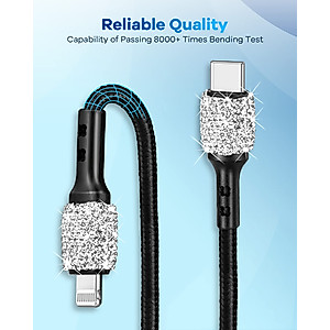 Bling iPhone Fast Car Charger, 20W USB C Car Charger [Apple MFi Certified] PD + QC Dual Port Fast Charging Adapter with 3.2FT Type-C to Lightning Cable for iPhone 14 13 12 Pro Max