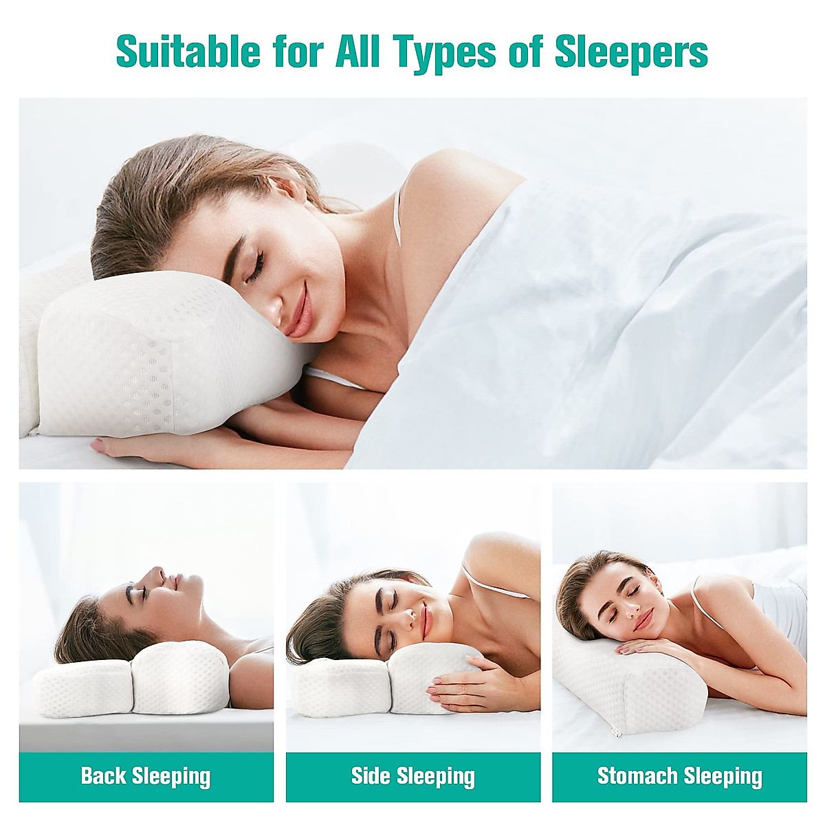 Cosermart Cervical Pillow for Neck Pain Relief, Ergonomic Pillow for Neck, Shoulder & Back Support, Orthopedic Contour Memory Foam Pillow for Side Back Stomach Sleeper with Removable Zipper Design