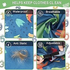 FEBSNOW Kids Barber Cape Professional Salon Hair Cutting Cape with Neck Duster Brush and Adjustable Closure for Adults (Cartoon Dinosaur Pattern)