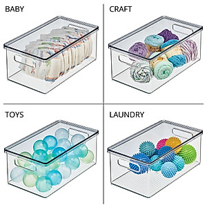 mDesign Plastic Storage Bin Box Container, Lid, Built-In Handles, Organization for Makeup, Hair Styling Tools, Accessories in Bathroom Cabinet, Shelves, Ligne Collection, 4 Pack, Clear/Smoke Gray