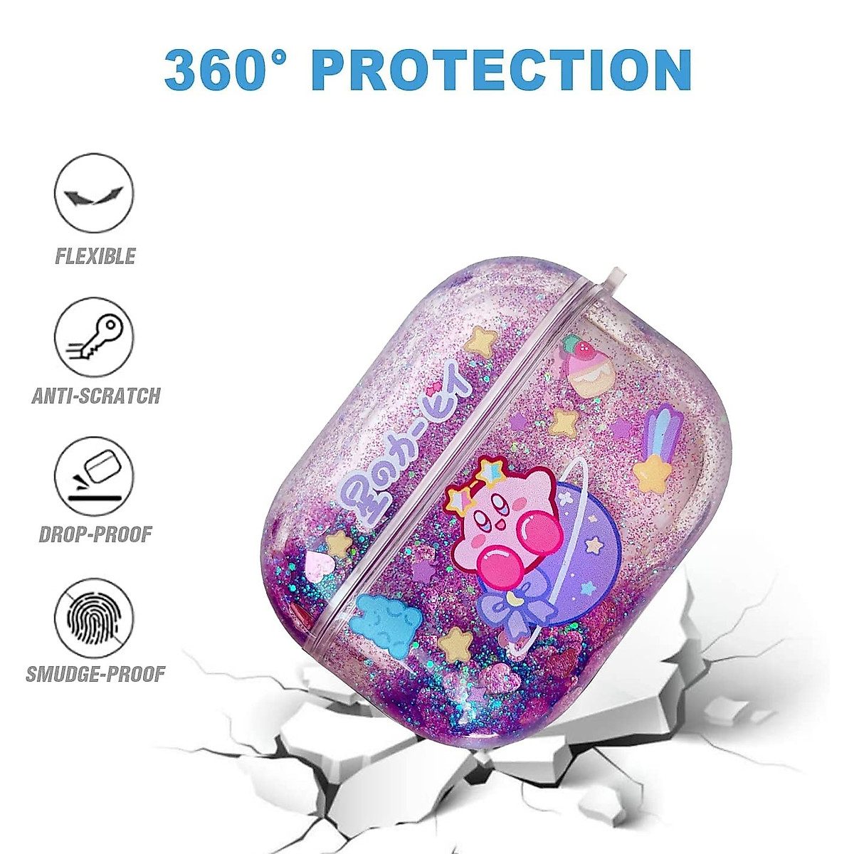 Ptnerbeh Cute AirPod Pro 2nd 1st Case for Women,Kawaii Japan Cartoon Anime Design Clear Glitter Liquid Quciksand Hard Shell Protective Case for Apple AirPods Pro 2nd/1st Generation Case