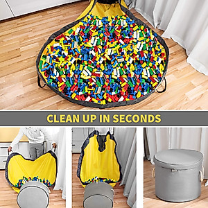 FOUR UNCLES 2-in-1 Toy Storage Basket and Play Mat - Collapsible Durable Floor Toy Activity Chest Organizer with lids -12'' Tall by 15'' Diameter with 52'' Play mat (large)