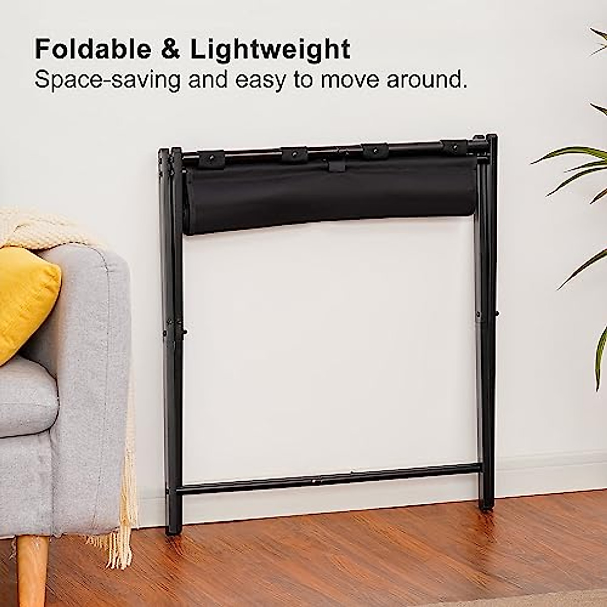 Yifeel Luggage Rack, Folding Suitcase Stand with Laundry Bag, Sturdy Luggage Holder, Steel Frame, Pack of 2, Guest Room, Bedroom, Hotel, Black JLR001B2