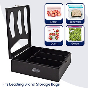 AuldHome Design Enamelware Kitchen Bag Organizer (Black), Farmhouse Style Holder Compatible w/Zipper Seal Kitchen Storage