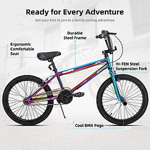 JOYSTAR Gemsbok 20 Inch Kids Bike Freestyle BMX Style for 7-13 Boys Girls Bikes 20 in Wheels Children Kids' Bicycles Dual Hand Brakes Steel Frame Oil Slick