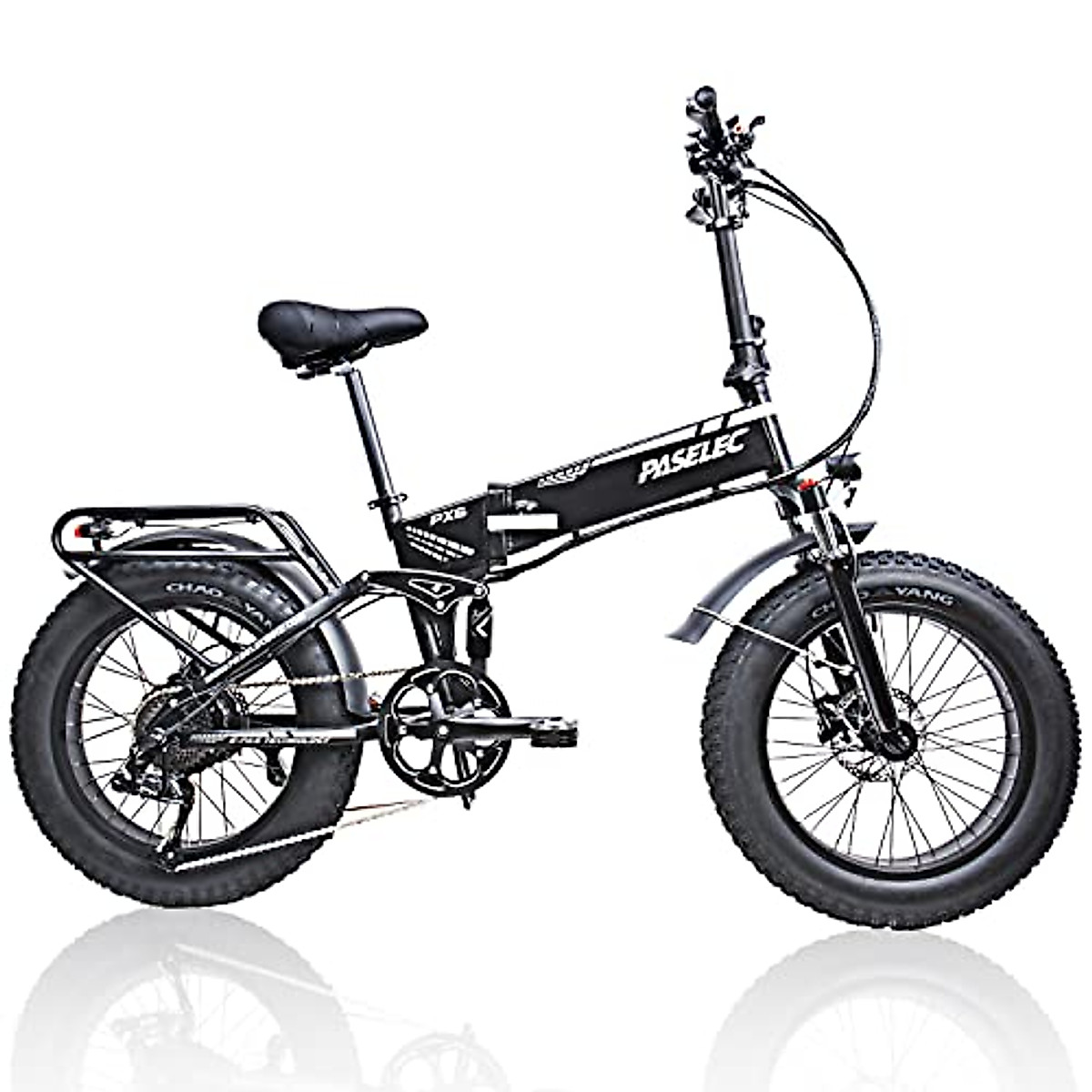 LEONX PASELEC Electric Bikes for Adults 20'' Folding Electric Bicycle,Hydraulic Brakes,48V 12ah 750W Motor Ebike Fat Tire Mountain e-Bike,Full Suspension, 9 Gears Cycle for Men Women (Black)