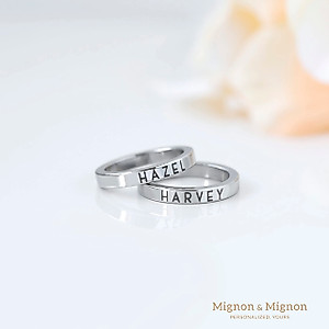MignonandMignon Personalized Engraved Rings for Women Friendship Matching Rings Custom Coordinate Stacking Best Friend Memorial - R4
