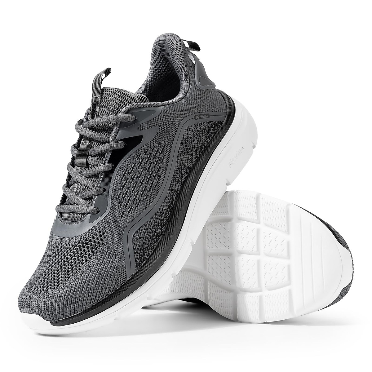 FitVille Men's Wide Walking Shoes Lightweight Slip on Sneakers Breathable Wide Athletic Shoes - Cloud Jogger V3 (10.5 Wide, Foggy dusk gray)