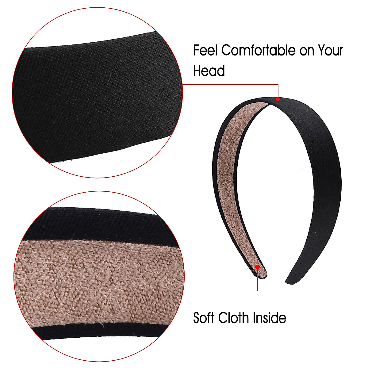 SIQUK 16 Pieces Black Satin Headbands 1 Inch Headband DIY Hair Headband Plain Headbands Satin Hard Headbands for Women and Girls