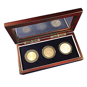 Wood Glass Top Display Box for 3 Extra Large or Air-Tite I Coin Capsules / 2" Challenge Coins