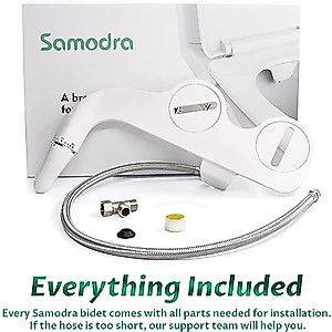 SAMODRA Ultra-Slim Bidet Attachment, Non-Electric Dual Nozzle (Frontal & Rear Wash) Adjustable Water Pressure Fresh Water Bidet Toilet Seat Attachment with Brass Inlet, Easy to Install (White-Silver)