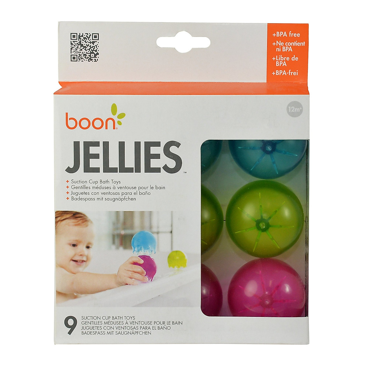 Boon Jellies Suction Cup Bath Toys - Bathtub Baby Sensory Toys - Jellyfish Suction Toys for Bath Time - Navy/Coral - Baby and Toddler Bath Toys - 9 Count - Ages 12 Months and Up