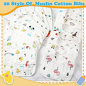 20 Pieces Muslin Baby Bibs Absorbent and Soft 8 Layers Baby Bibs Snap Muslin Bibs Cotton Baby Bibs Muslin Baby Drool Bibs for Baby Boys Girls Newborn Infant Toddlers Drooling Eating Teething Feeding