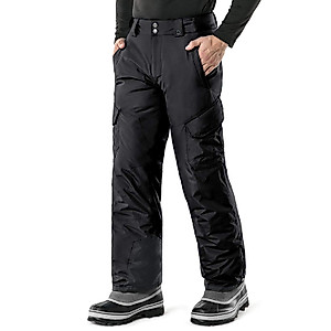 TSLA Men's Winter Snow Pants, Waterproof Insulated Ski Pants, Ripstop Windproof Snowboard Bottoms, Snow Cargo Black, Large