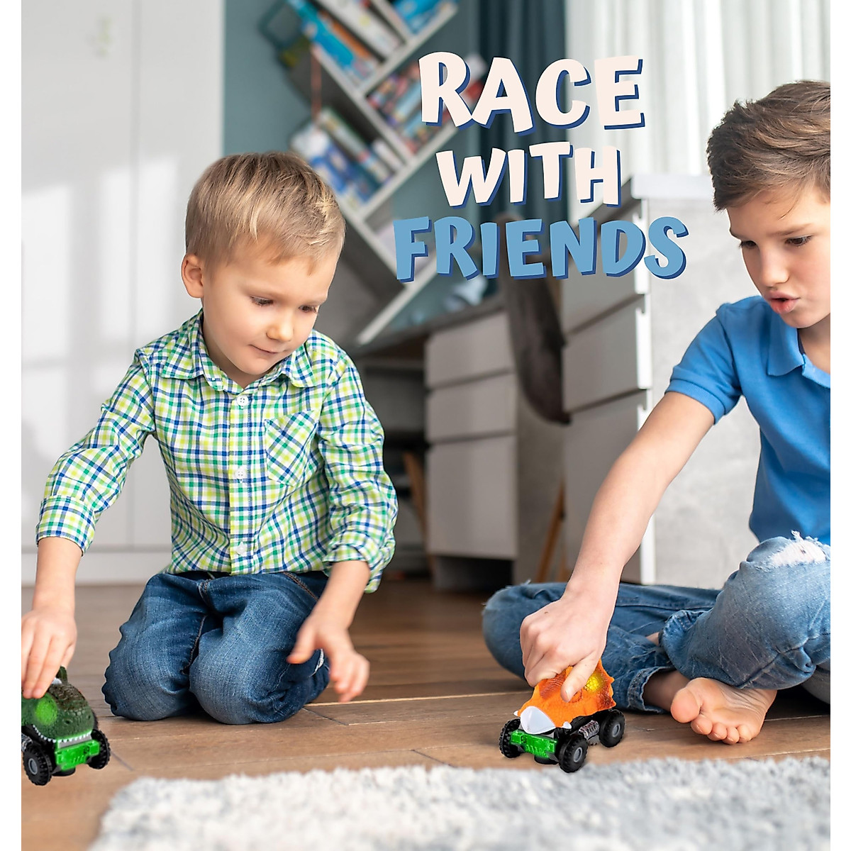 ToyVelt 2021 Edition Dinosaur Pull Back Cars Toys for Kids – 4 Pack Cars Fun Dinosaur Car Set with Exciting Lights, Sounds - Birthday, Christmas, for Boys and Girls Ages 3-10 Years Old