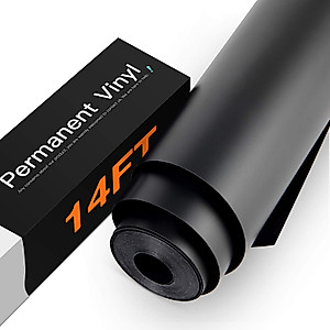 HTVRONT Black Permanent Vinyl, Black Vinyl for Cricut - 12" x 14 FT Black Adhesive Vinyl Roll for Cricut, Silhouette, Cameo Cutters, Signs, Scrapbooking, Craft, Die Cutters (Matte Black)