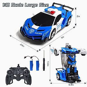 Zosam Remote Control Car, Deformation Robot Police Car, One Button Deformation & 360 Speed Drifting, Toy for 4-13 Yrs Old Kid RC Vehicle，Best for Boys (Police White)