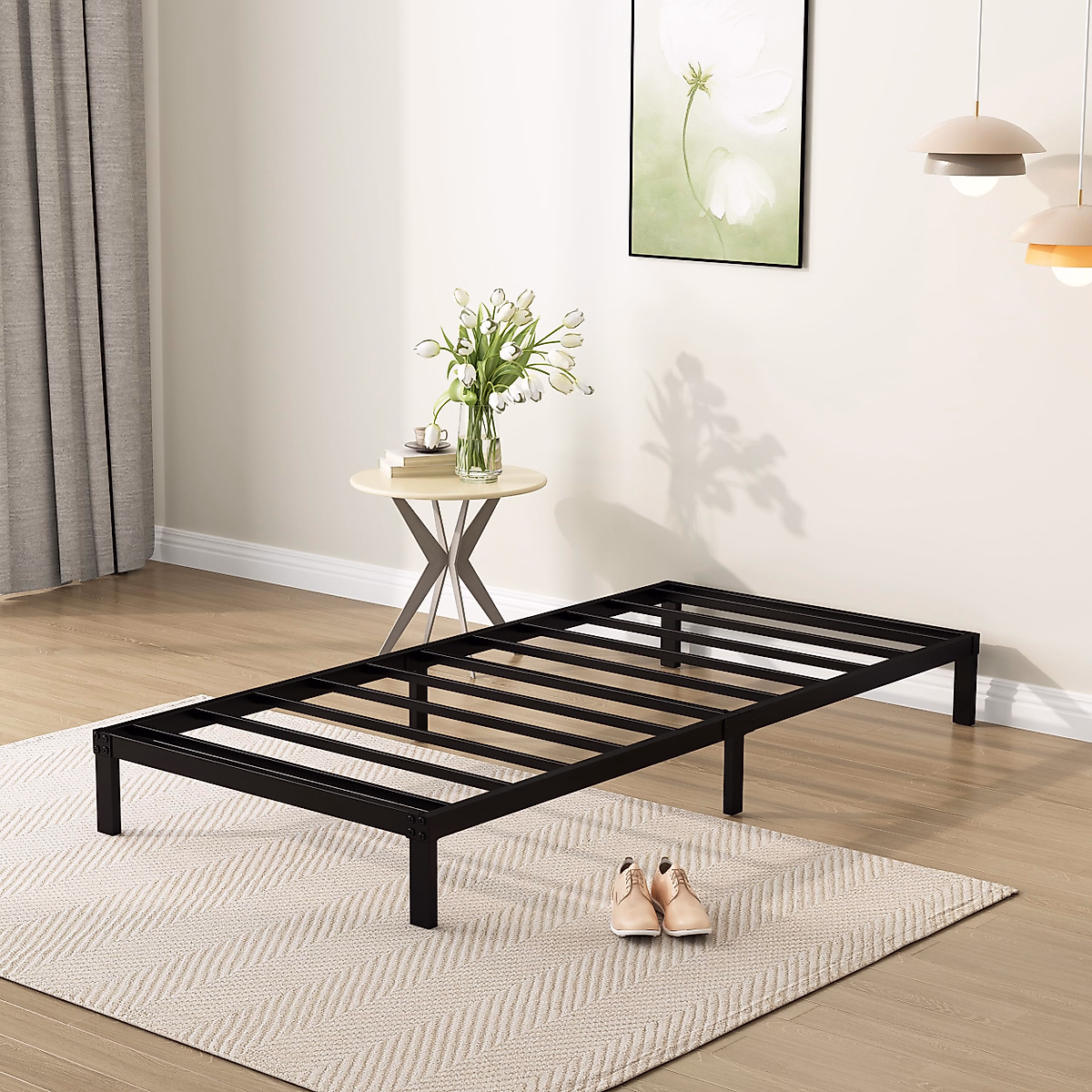 DiaOutro 9 Inch Twin Bed Frames Heavy Duty Low Profile Metal Platform No Box Spring Needed Mattress Foundation, Easy to Assembly, Noise Free, Black