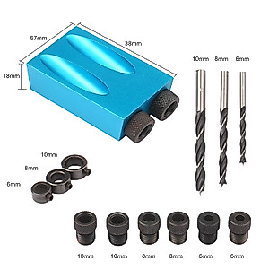 15Pcs Pocket Hole Jig, 15 Degree Dowel Drill Joinery Kit Hole Screw Jig with 6/8/10mm Drive Adapter for Woodworking Angle Drilling Holes, Angle Carpentry Locator Jig