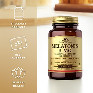 Solgar Melatonin 3 mg - 120 Nuggets - Helps Promote Relaxation & Rest - Non-GMO, Vegan, Gluten Free, Dairy Free, Kosher - 120 Servings