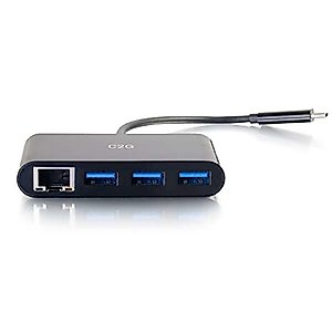 Legrand - C2G USB Adapter, USB C to Ethernet Hub, Gigabit Ethernet Port, 3 Port Adapter with Power Deliver, Black, 1 Count, C2G 29747