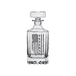 Veteran American Tattered Flag USA Patriotic Whiskey Decanter With Glass Stopper Custom Gift For Men Dad Veteran Father's Day