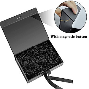 Gift Box with Satin Ribbon,9.1*6.1*2.7Inches black Collapsible Gift Box with Magnetic Lid, with Gift Card, Envelope, Shredded Paper Filler，for Bridesmaid Proposal Gift, Graduation, Holiday, Birthday Party Favor,（1 Pcs）