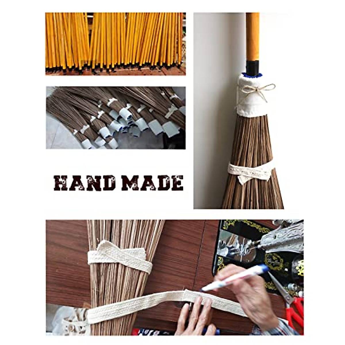 NDP78 Natural Broom - 55 Inches Length, Heavy Duty Broom , Garden Broom, Coconut Broom, Outdoor Broom, Garage Broom, Hard Floor Broom, Outdoor Brooms for Sweeping Patio, Brown, White